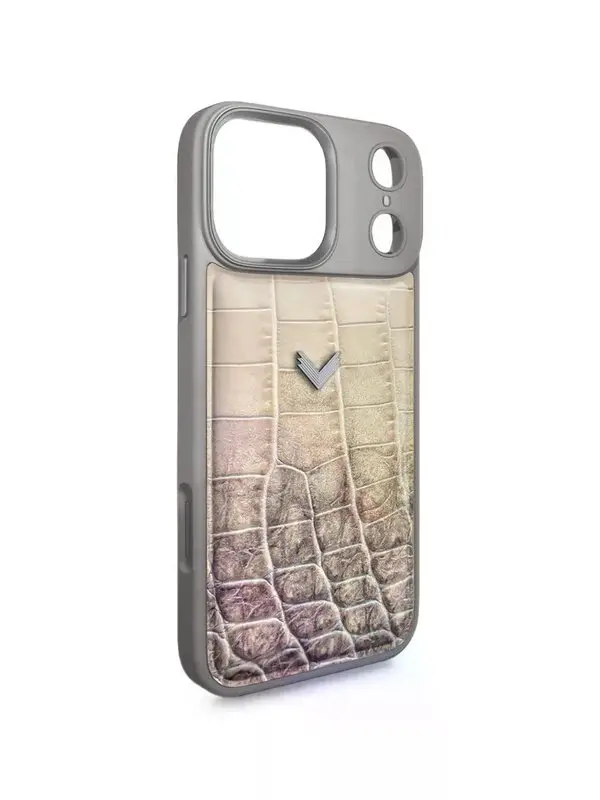 VELANTE Croc-embossed Leather Iphone 18 Pro Max Case - Grey