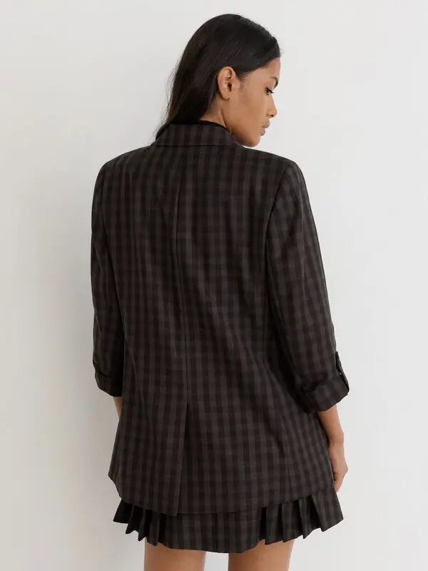 REISS Nolah Petite Wool Check Relaxed Double-breasted Blazer
