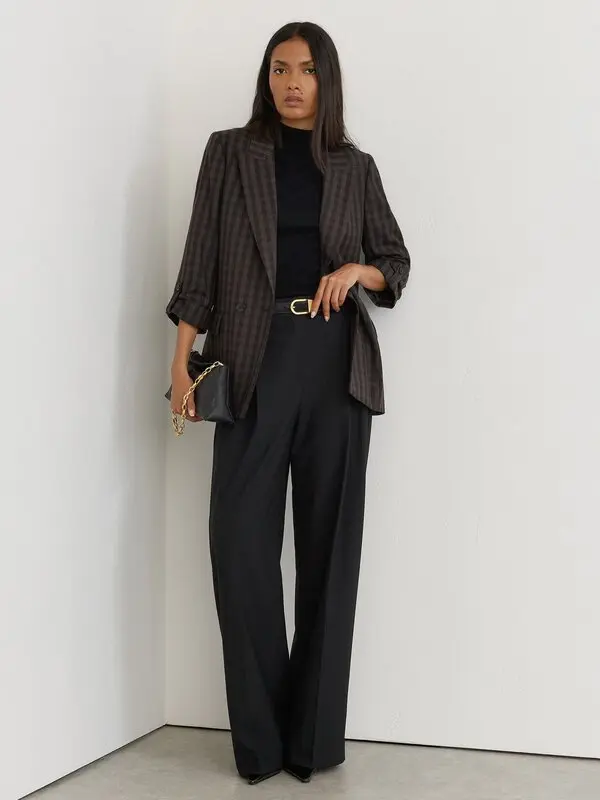REISS Nolah Petite Wool Check Relaxed Double-breasted Blazer