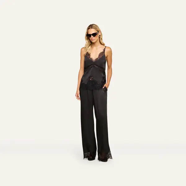 L'Agence Mitsu Satin Lace Camisole - Black