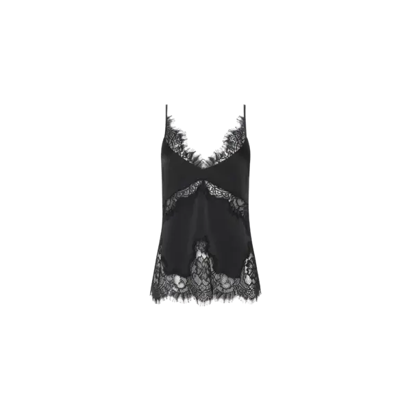 L'Agence Mitsu Satin Lace Camisole - Black