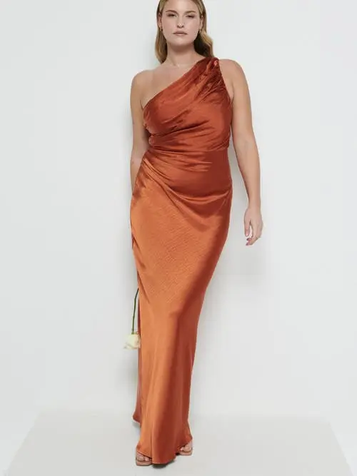 PRETTY LAVISH Juliet Ruched Maxi Bridesmaid Dress - Copper
