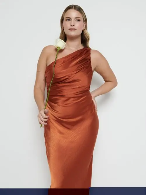 PRETTY LAVISH Juliet Ruched Maxi Bridesmaid Dress - Copper