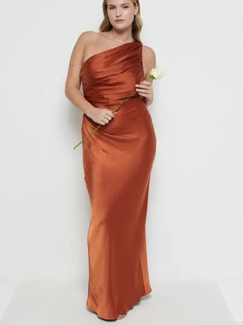 PRETTY LAVISH Juliet Ruched Maxi Bridesmaid Dress - Copper