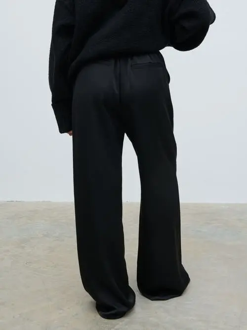 PRETTY LAVISH Breya Satin Drawstring Wide Leg Trouser - Black