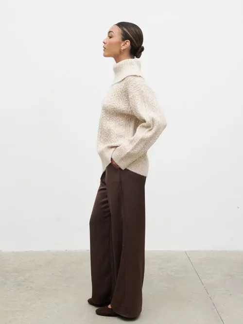 PRETTY LAVISH Blossom Cable Knit Roll Neck Jumper