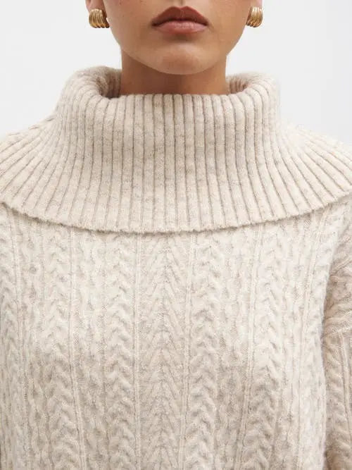 PRETTY LAVISH Blossom Cable Knit Roll Neck Jumper