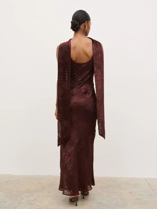 PRETTY LAVISH Ainsley Cowl Devore Neck Maxi Slip Dress