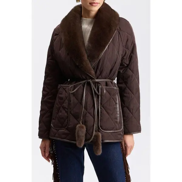 Avec Les Filles Faux Fur Trim Quilted Jacket