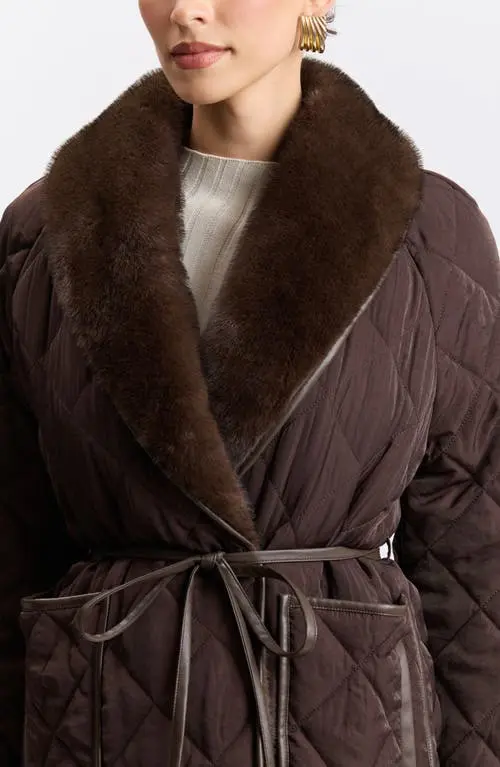 Avec Les Filles Faux Fur Trim Quilted Jacket