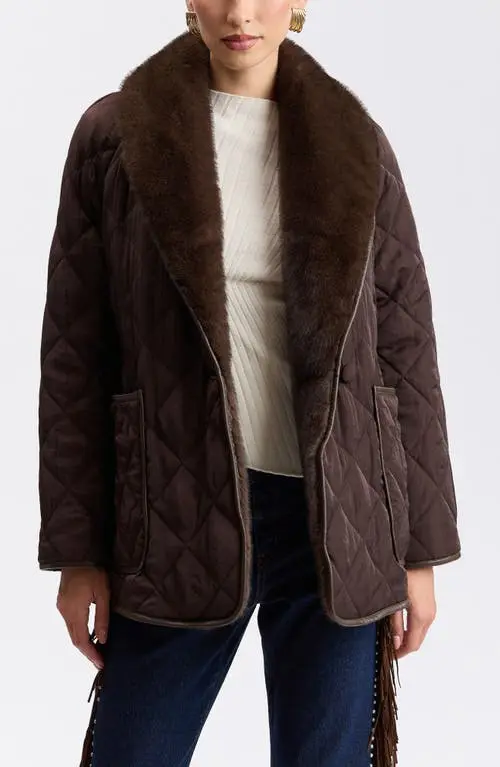 Avec Les Filles Faux Fur Trim Quilted Jacket
