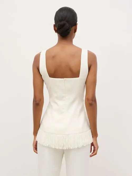 PRETTY LAVISH Verona Fringed Tweed Top