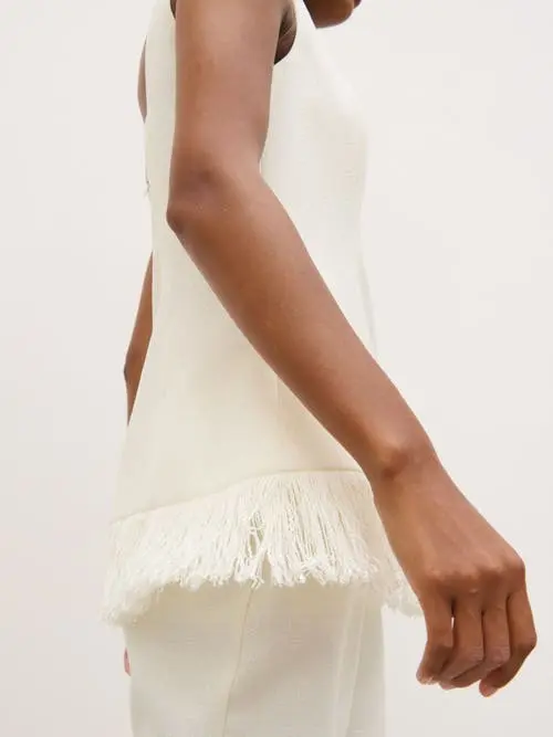 PRETTY LAVISH Verona Fringed Tweed Top