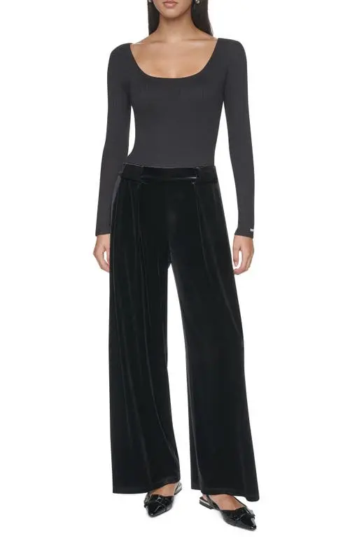Dkny Pleated Velvet Wide Leg Pants