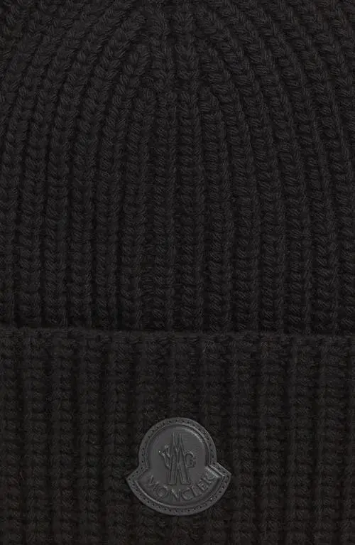 Moncler Logo Patch Virgin Wool & Cashmere Beanie - Black