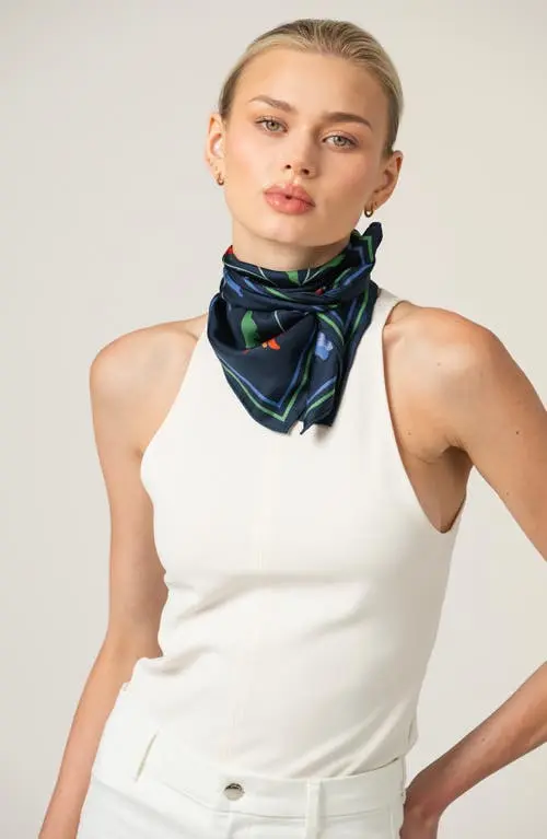 JESSIE ZHAO NEW YORK Navy Vine Double Sided Silk Scarf
