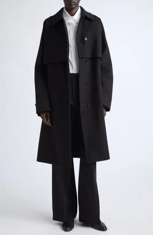 JIL SANDER Oversize Wool Cape Trench Coat - Black