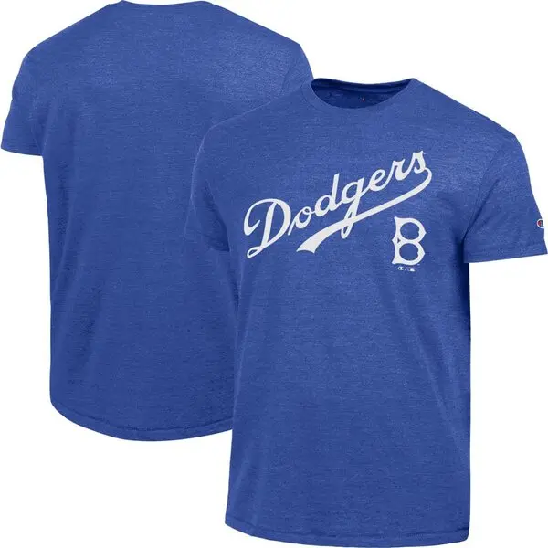 Champion Brooklyn Dodgers Cooperstown Wordmark Lockup Tri-blend T-shirt - Royal