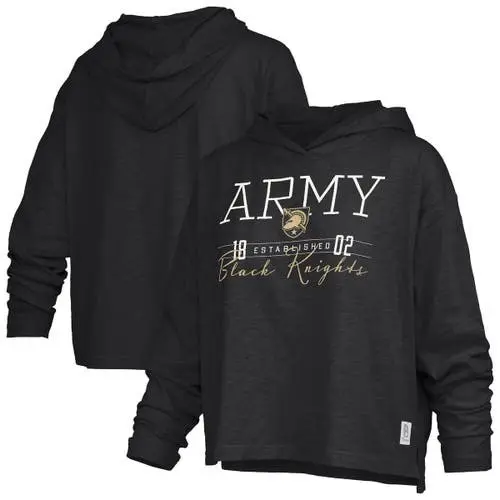 PRESSBOX Army Knights Castillo Slub Waist Length Long Sleeve Hooded T-shirt - Black
