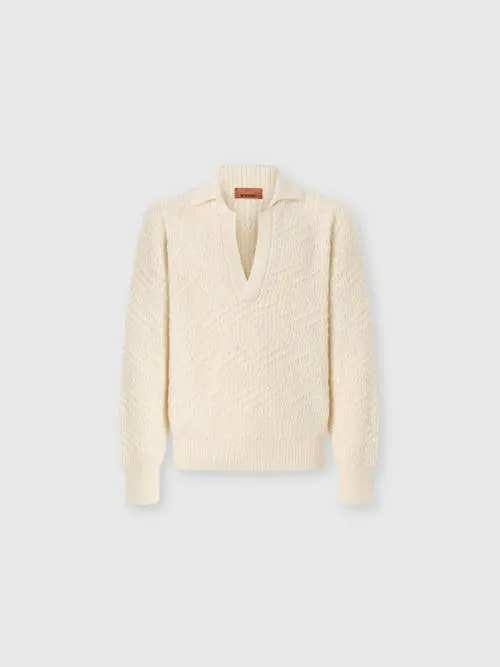 Missoni Long-sleeve Wool And Viscose Zig Zag Polo Shirt - Beige