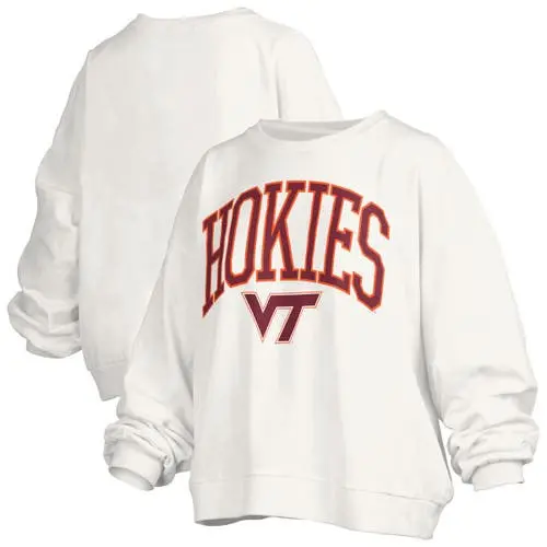 PRESSBOX Virginia Tech Hokies Oversized Janise Arch Over Logo Fleece Sweatshirt - White