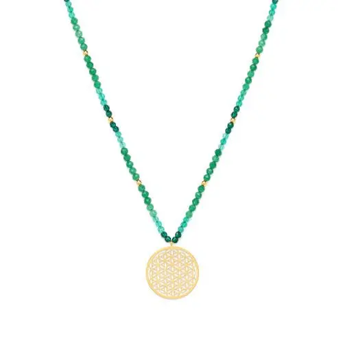SEVEN SAINTS Flower Of Life Necklace For Joy & Prosperity With Green Aventurine - Gold