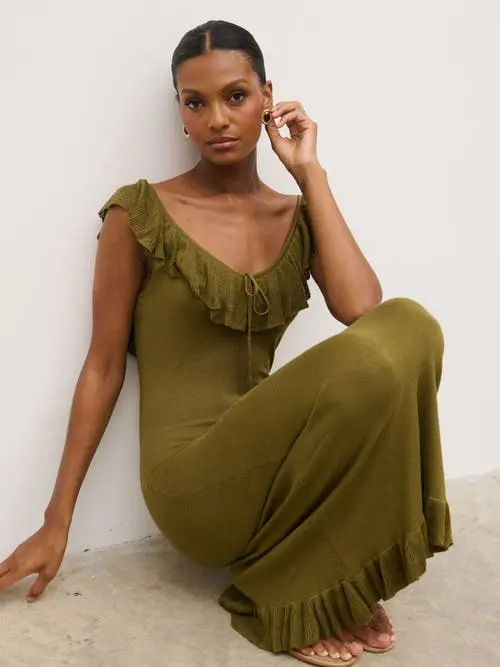 PRETTY LAVISH Sascha Frill Detail Knit Midi Dress