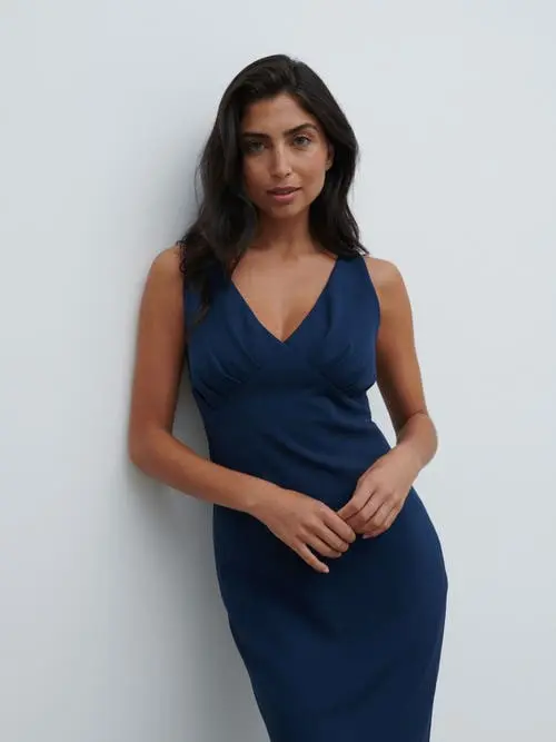 PRETTY LAVISH Esmee V-neck Crepe Maxi Bridesmaid Dress