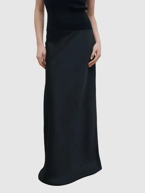 PRETTY LAVISH Breya Satin Maxi Skirt - Black