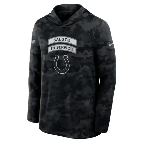 Nike Indianapolis Colts Salute To Service Sideline Dri-fit Nfl Long-sleeve Hooded Top - Black