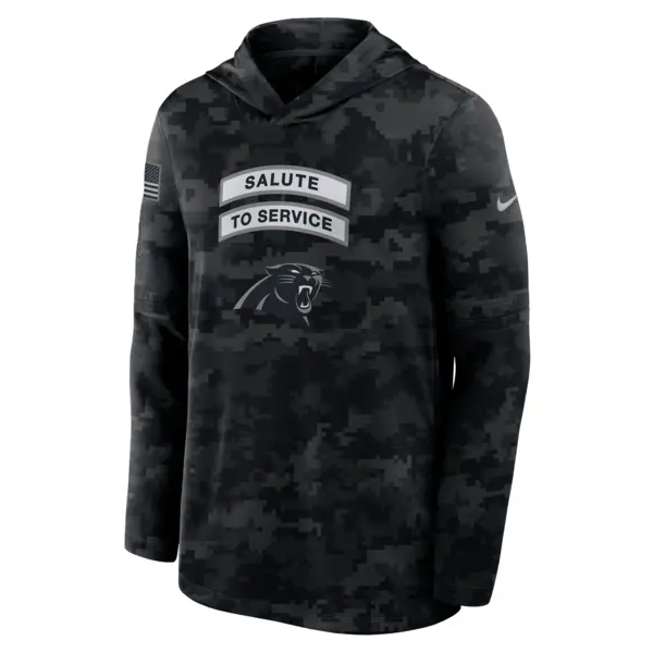Nike Carolina Panthers Salute To Service Sideline Dri-fit Nfl Long-sleeve Hooded Top - Black