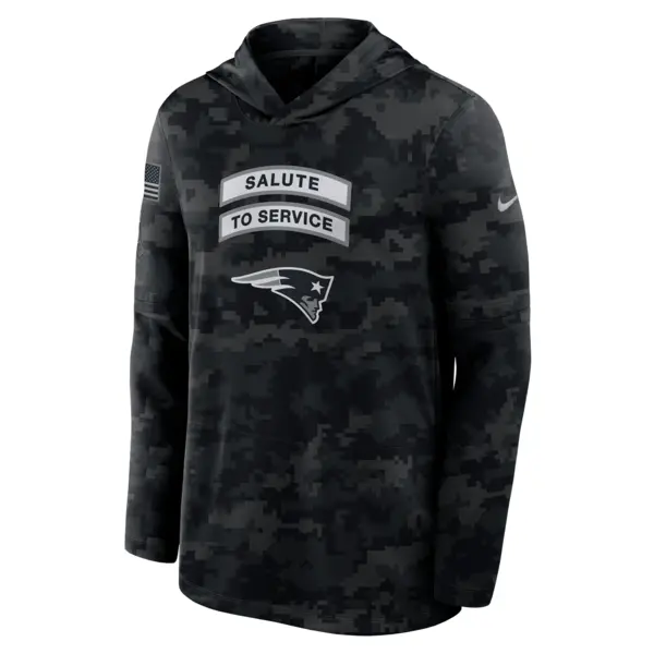 Nike New England Patriots Salute To Service Sideline Dri-fit Nfl Long-sleeve Hooded Top - Black