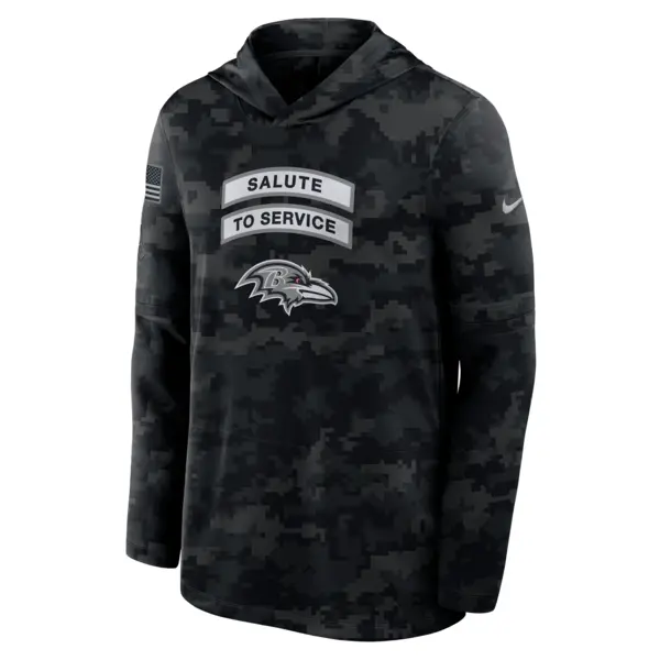 Nike Baltimore Ravens Salute To Service Sideline Dri-fit Nfl Long-sleeve Hooded Top - Black