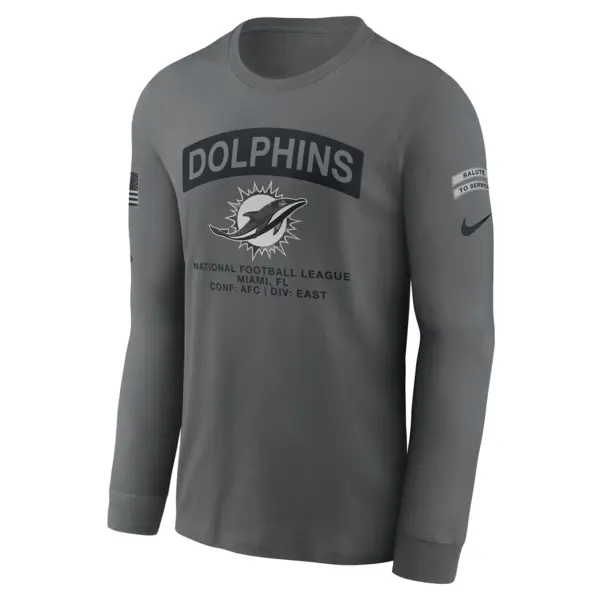 Nike Miami Dolphins Salute To Service Nfl Long-sleeve T-shirt - Grey