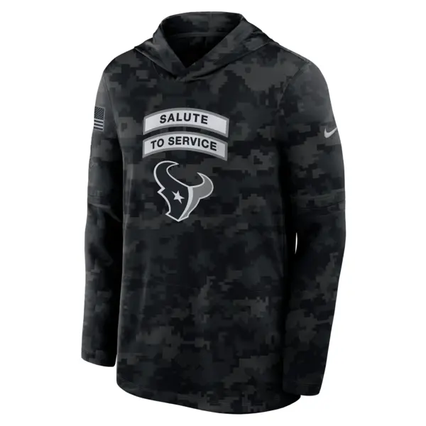 Nike Houston Texans Salute To Service Sideline Dri-fit Nfl Long-sleeve Hooded Top - Black