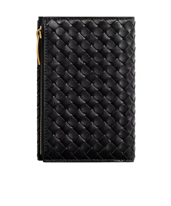 Bottega Veneta Intrecciato Piccolo Medium Bi-fold Zipped With Flap - Black