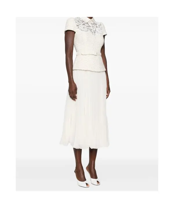 SELF-PORTRAIT Lace-panelled Pleated Midi Dress
