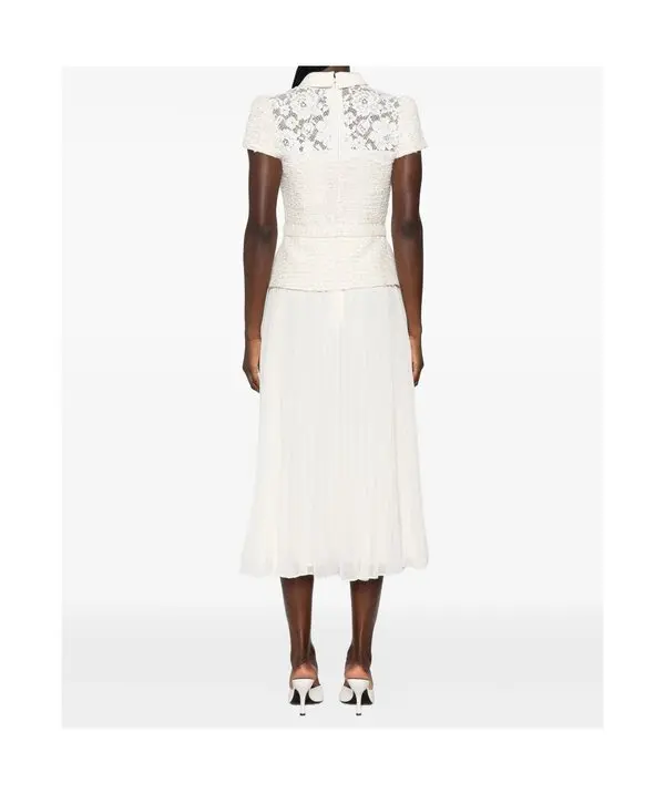 SELF-PORTRAIT Lace-panelled Pleated Midi Dress