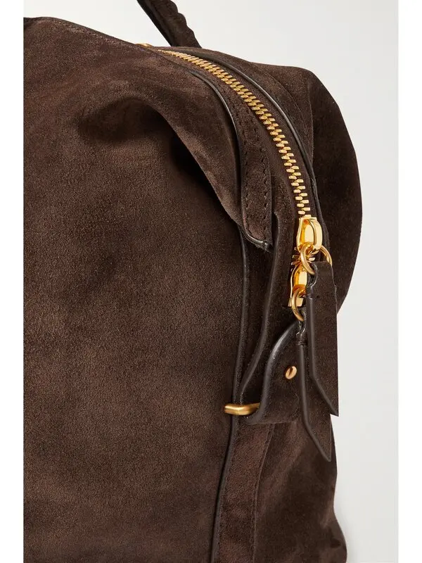 METIER Medium Braided Leather-trimmed Suede Tote