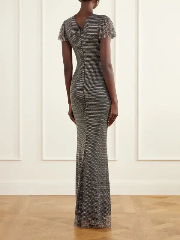 SELF-PORTRAIT Rhinestone-embellished Fishnet Maxi Dress