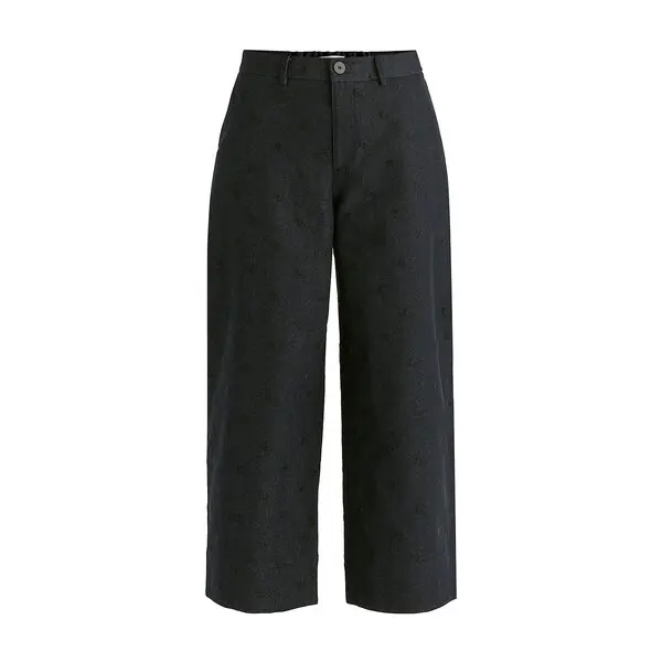 PAISIE Embroidered Polka Dots Denim Barrel Trousers In Dark Denim