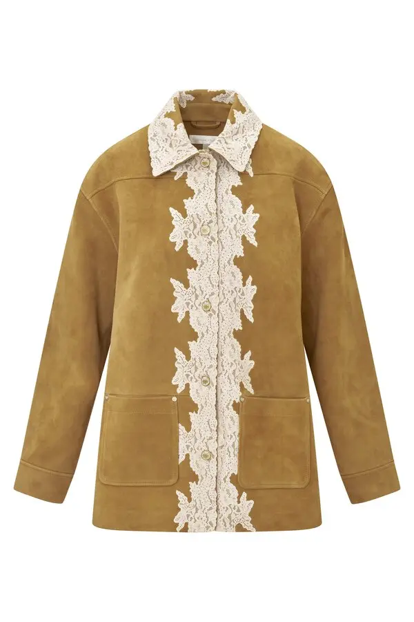 LoveShackFancy Valin Lacey Suede Jacket