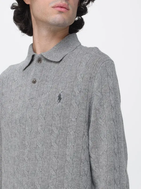 Polo Ralph Lauren Long-sleeve Knitted Polo In Wool And Cashmere With Pony Logo - Grey