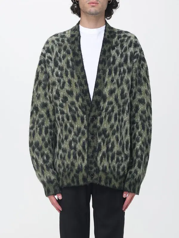 LANEUS Animal Print V-neck Cardigan In Wool And Alpaca Blend - Green