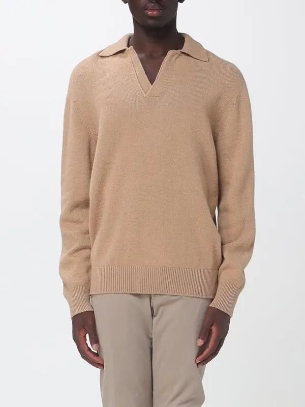 LANEUS Long-sleeved Merino Wool And Cashmere Knit Polo - Camel