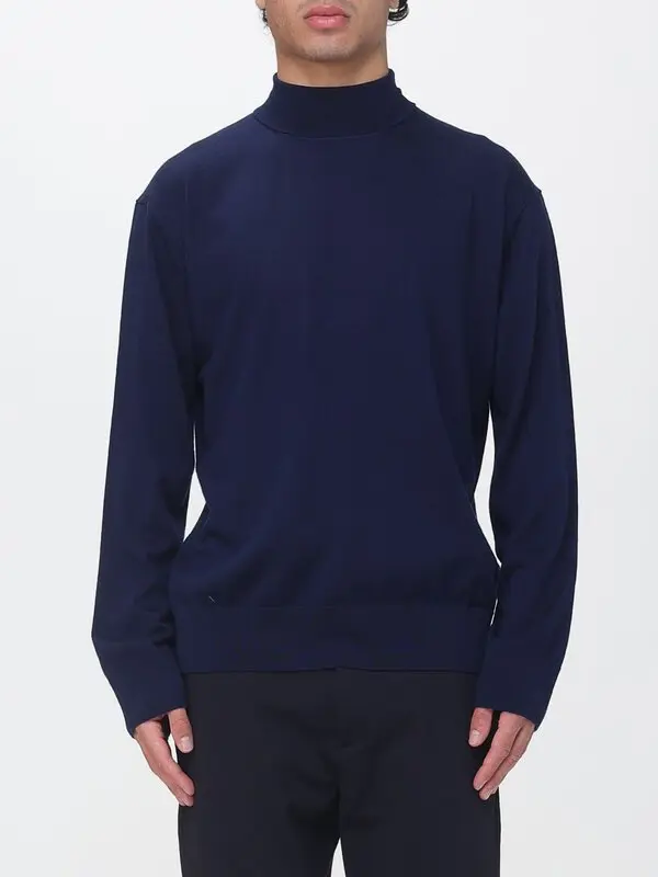 LANEUS Pure Virgin Wool Turtleneck Jumper With Ribbed Hems - Blue