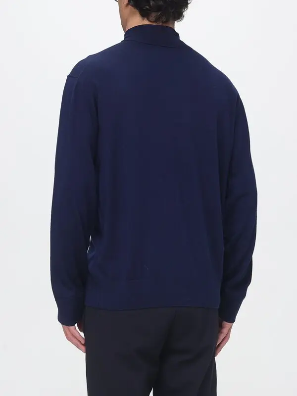 LANEUS Pure Virgin Wool Turtleneck Jumper With Ribbed Hems - Blue