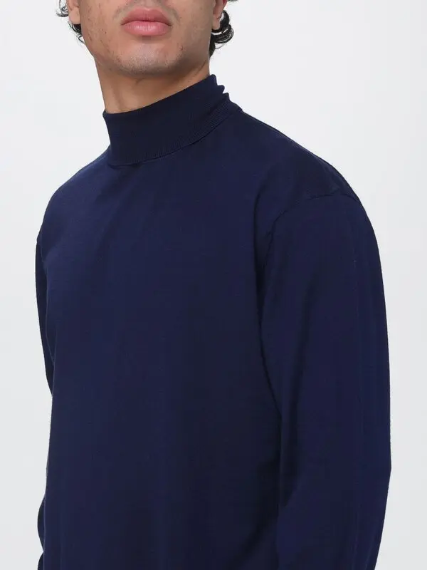 LANEUS Pure Virgin Wool Turtleneck Jumper With Ribbed Hems - Blue