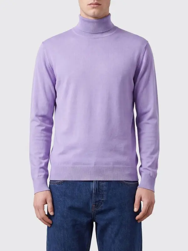 LANEUS Pure Virgin Wool Turtleneck Jumper With Ribbed Hems - Pink