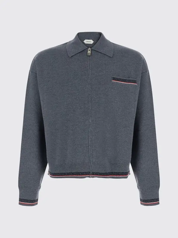 Versace Greca Pattern Wool Cardigan With Zip Closure